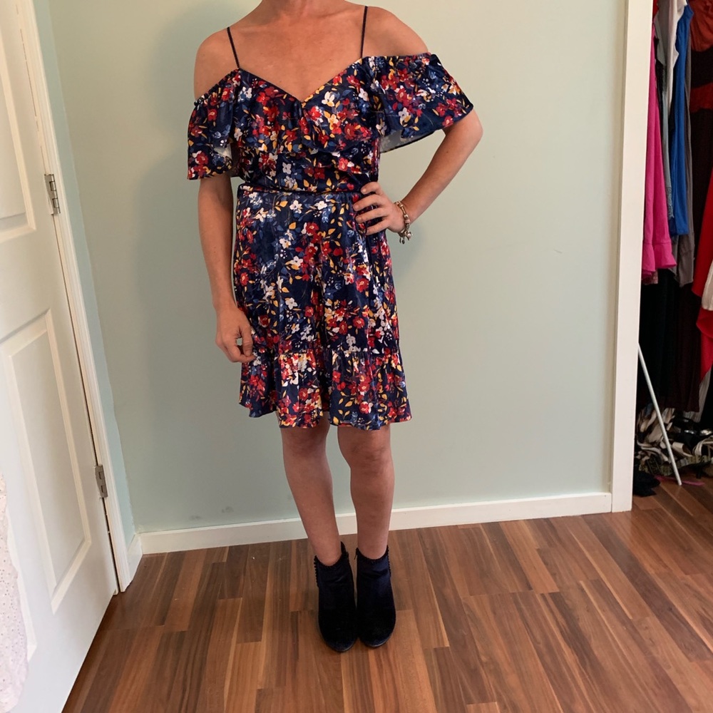 Revolve Devlin Velvet Blue Floral Wrap Dress - Gem